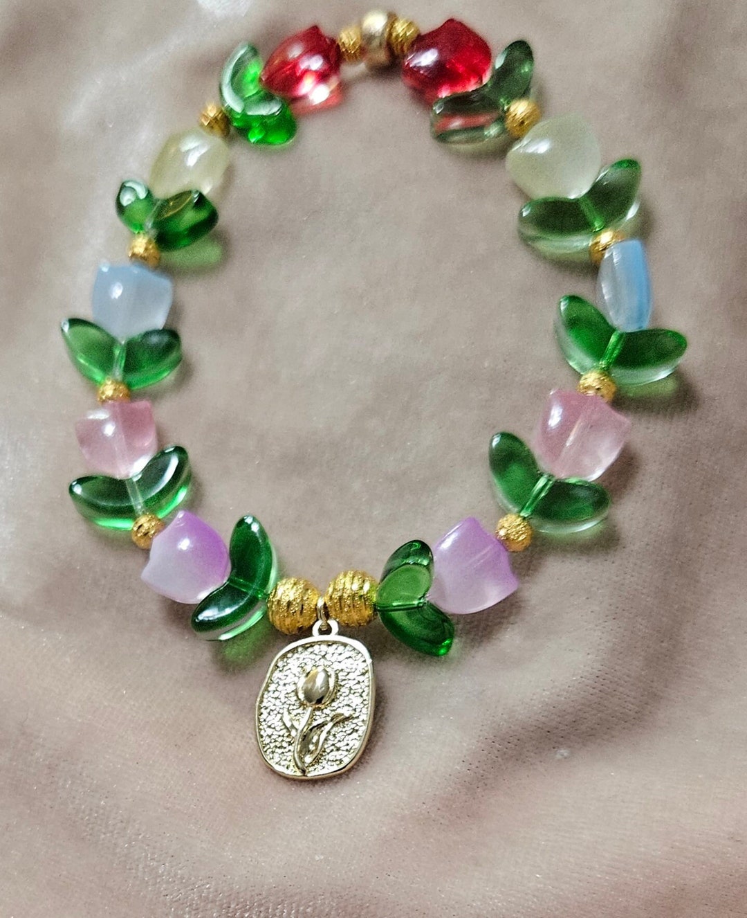 Tulip 14k Gold Filled Charm With Glass Tulip Bead's - Etsy