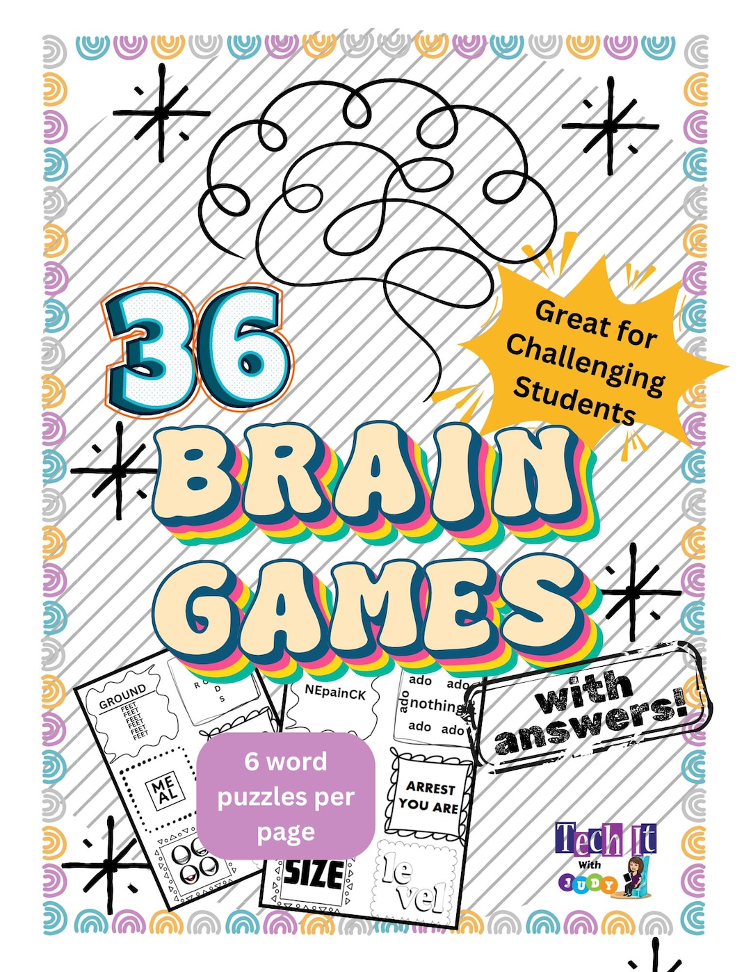 Brain Games Word Puzzles Worksheets for Classroom or Homeschool GT ...