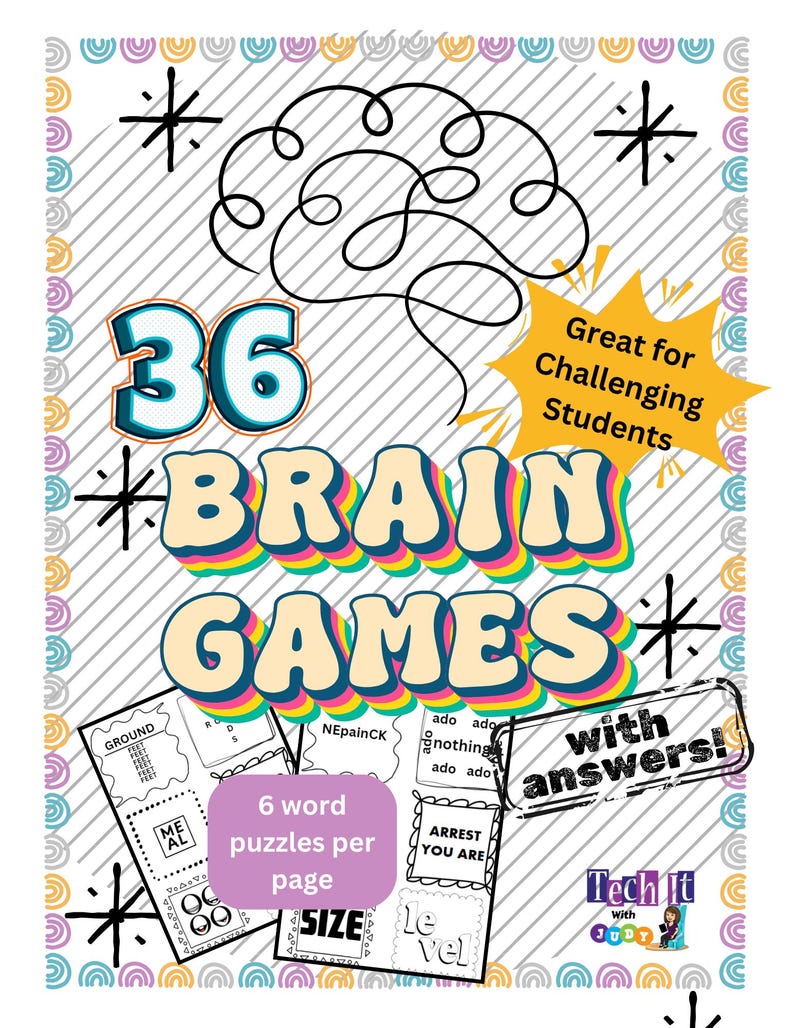 Brain Games Word Puzzles Worksheets for Classroom or Homeschool GT ...