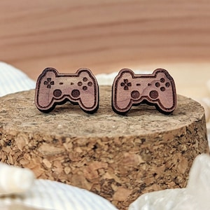 39 - Playstation Controller Cedar Wood Stud Earrings, Handmade Gamer ...