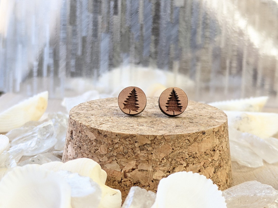 01 Outdoor Cedar Wood Stud Earrings, Pine Tree - Etsy