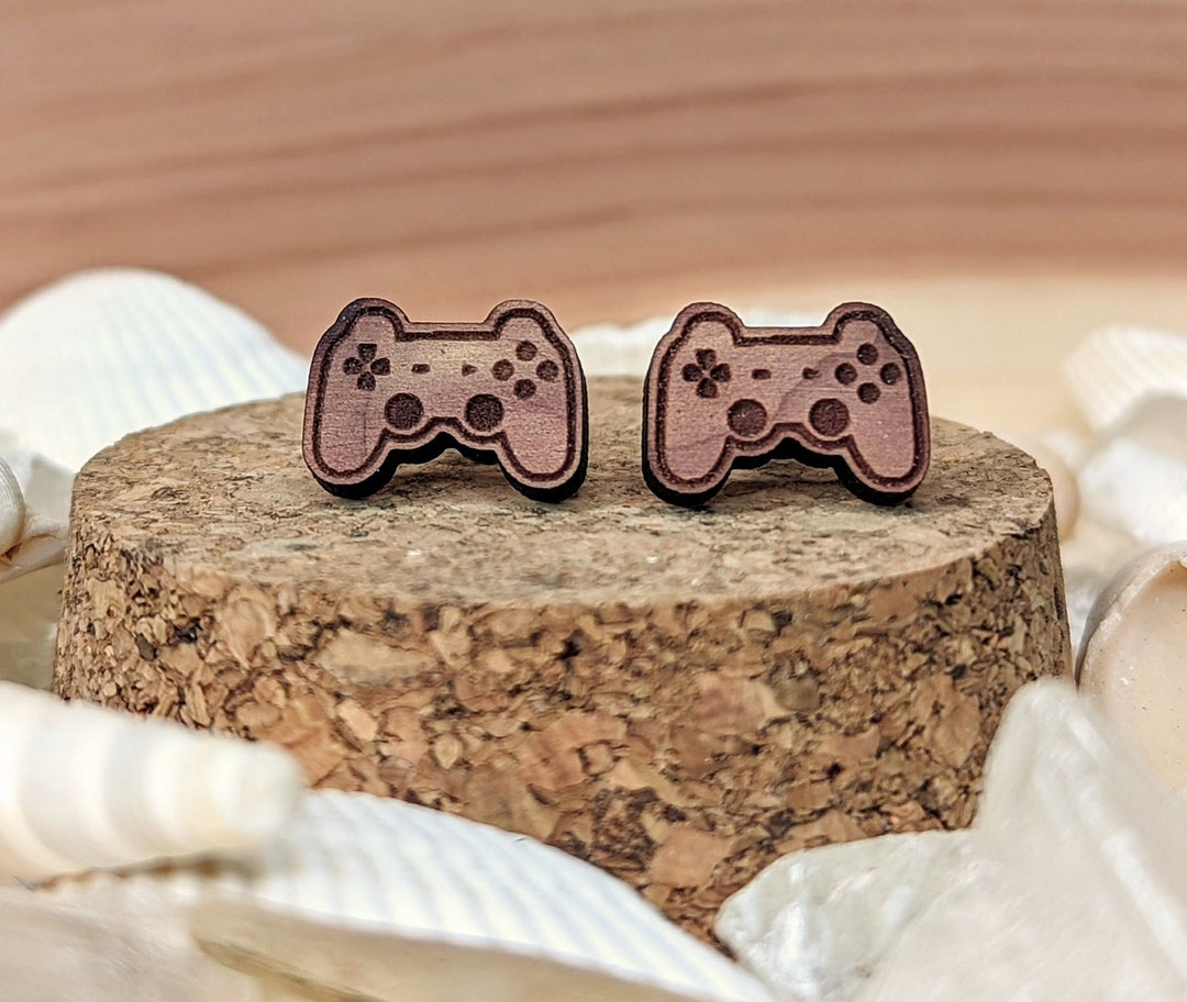 39 - Playstation Controller Cedar Wood Stud Earrings, Handmade Gamer ...