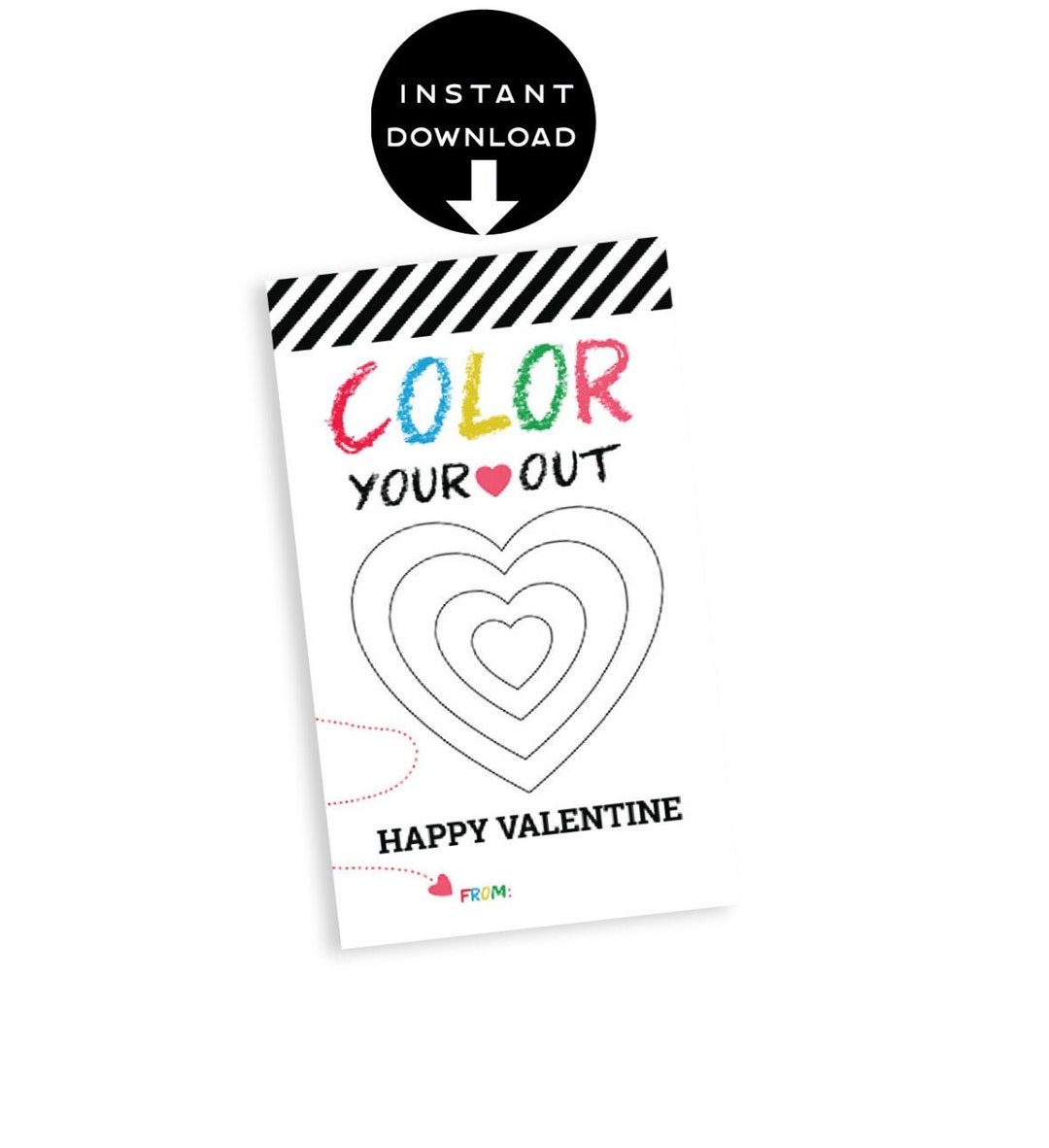 Valentines Card, INSTANT DOWNLOAD Color Your Heart Out Crayon Valentine ...