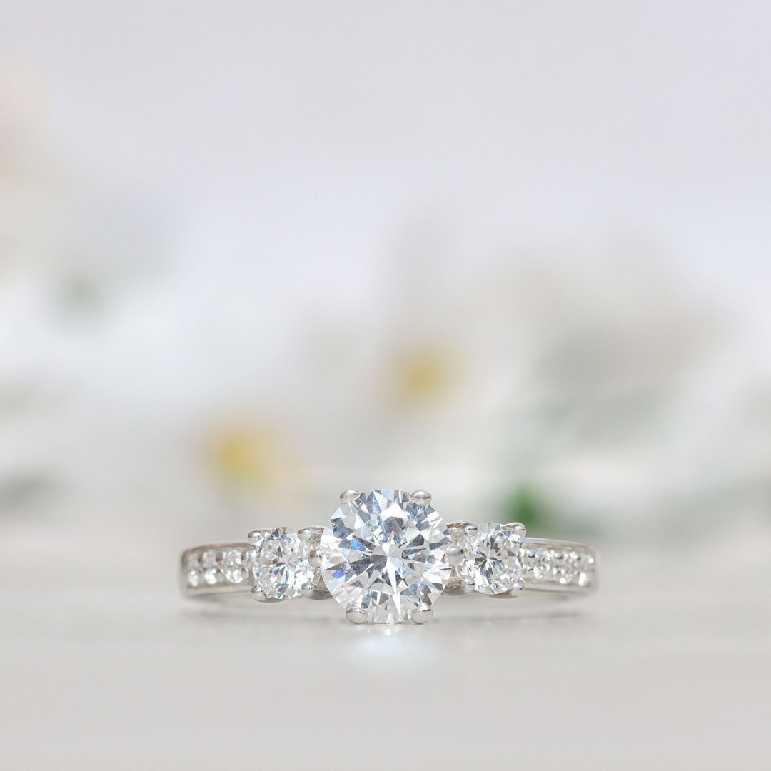 Circle Cut Center Stone Ring, Three Stone Ring, Future Present Past ...