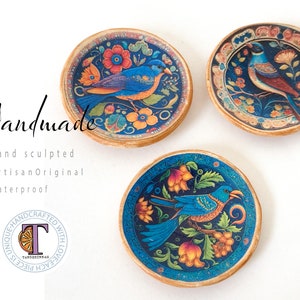 Artisan Miniature Plates 1:12 Scale Handmade Birds Decorated Dishes ...