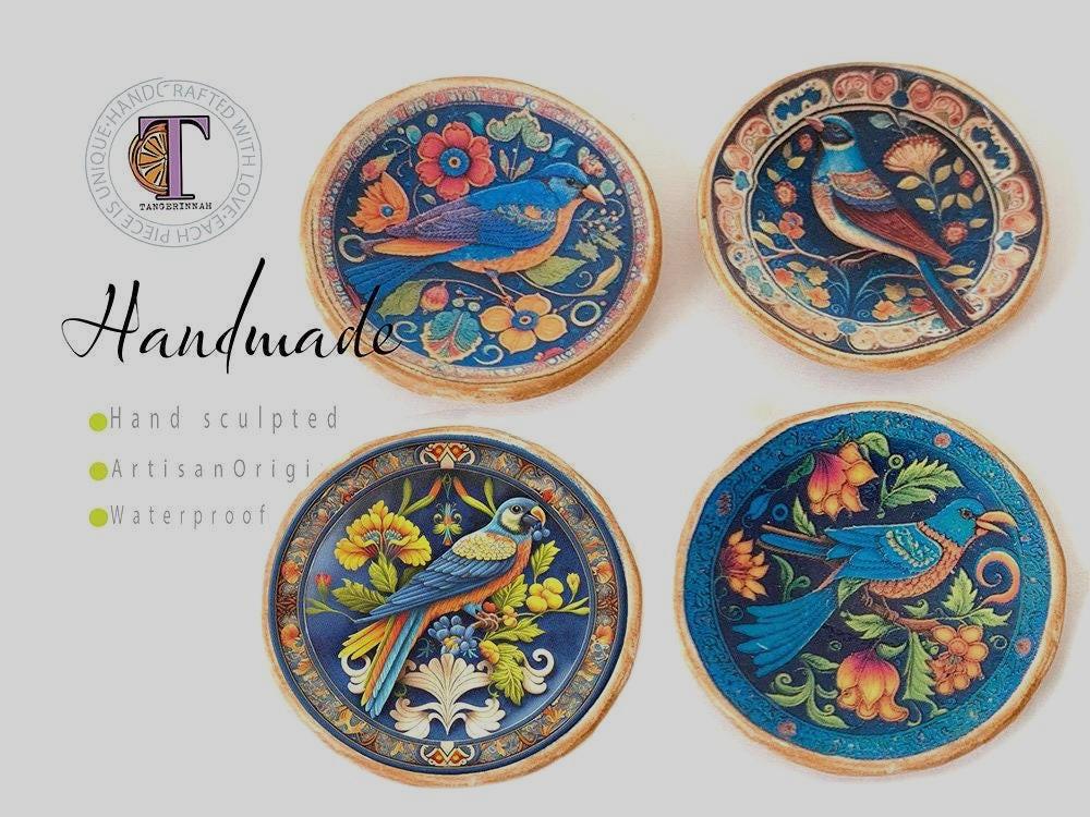 Artisan Miniature Plates 1:12 Scale Handmade Birds Decorated Dishes ...