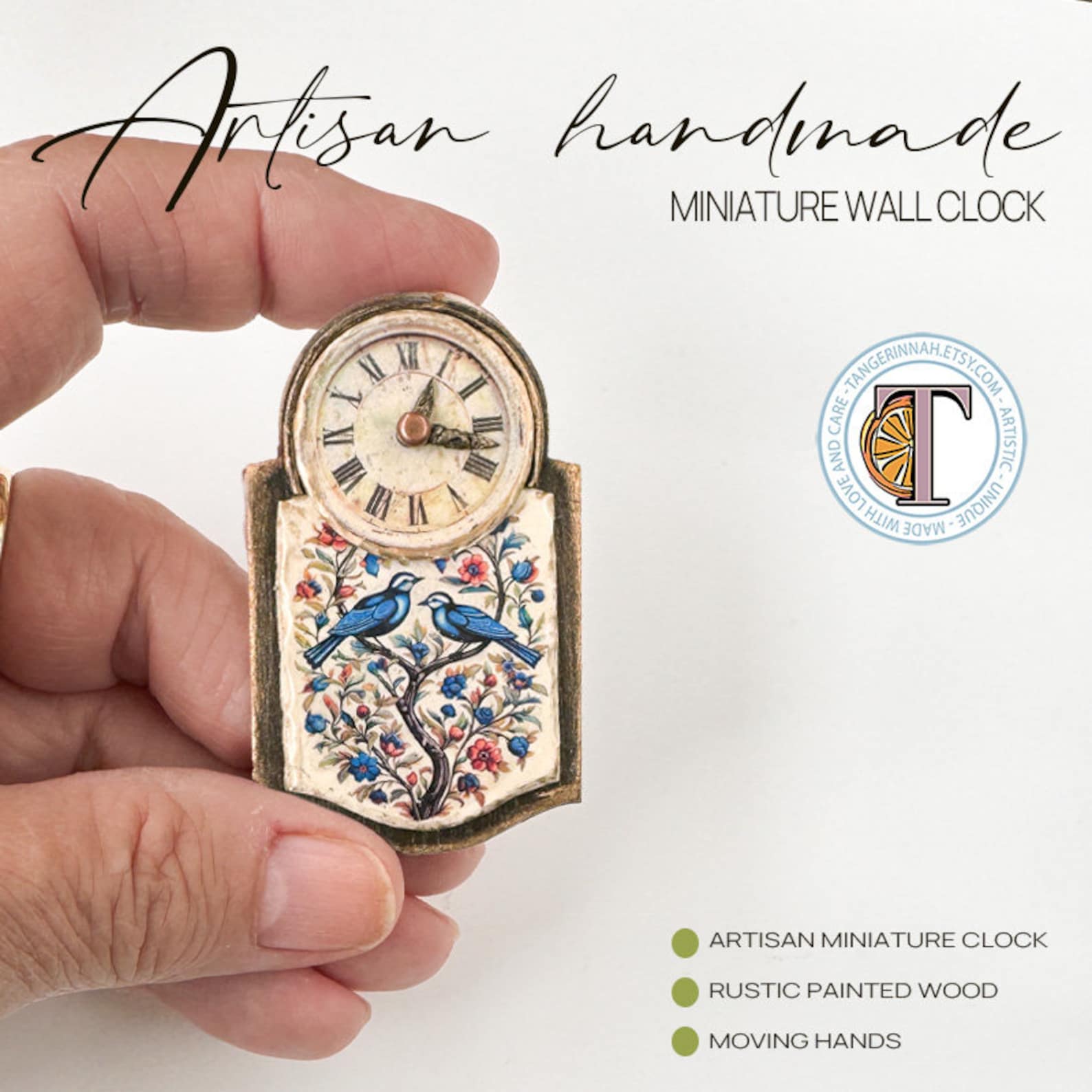 Miniature Wall Clock, Decorated Wood Clock, Unique 1:12 Scale Vintage ...