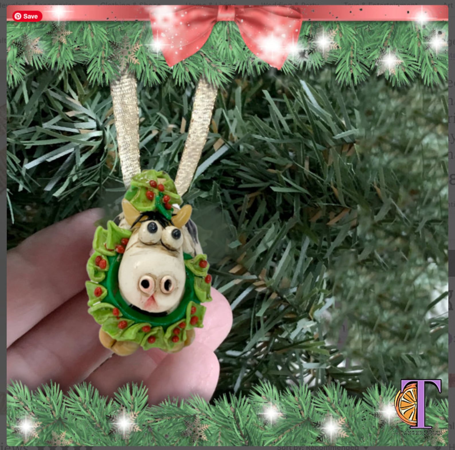Cow Christmas Ornament, Handmade Cow Ornament, Unique Farm Animal ...
