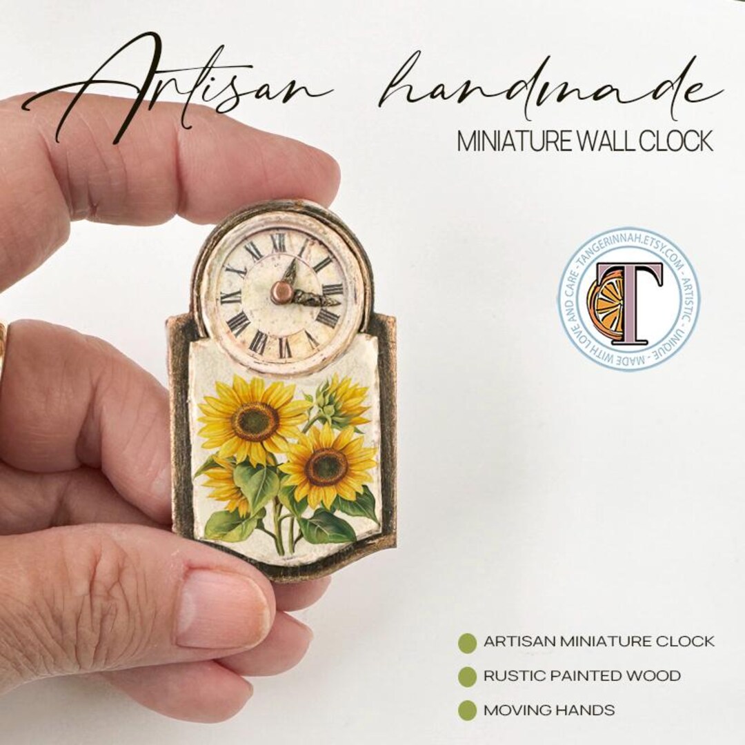 Miniature Wall Clock, Decorated Wood Clock, Unique 1:12 Scale Vintage ...