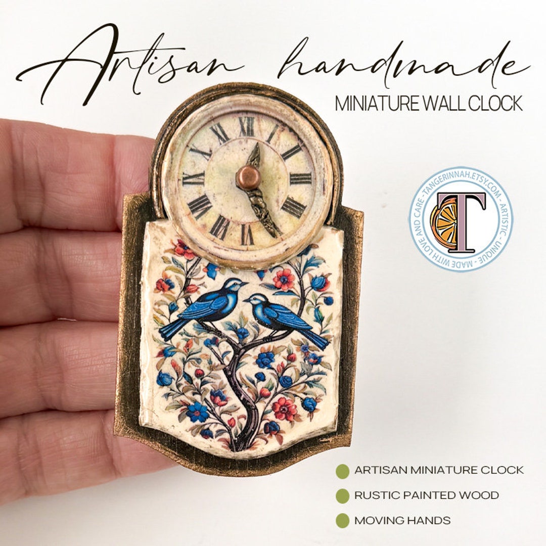 Miniature Wall Clock, Decorated Wood Clock, Unique 1:12 Scale Vintage ...
