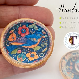 Artisan Miniature Plates 1:12 Scale Handmade Birds Decorated Dishes ...