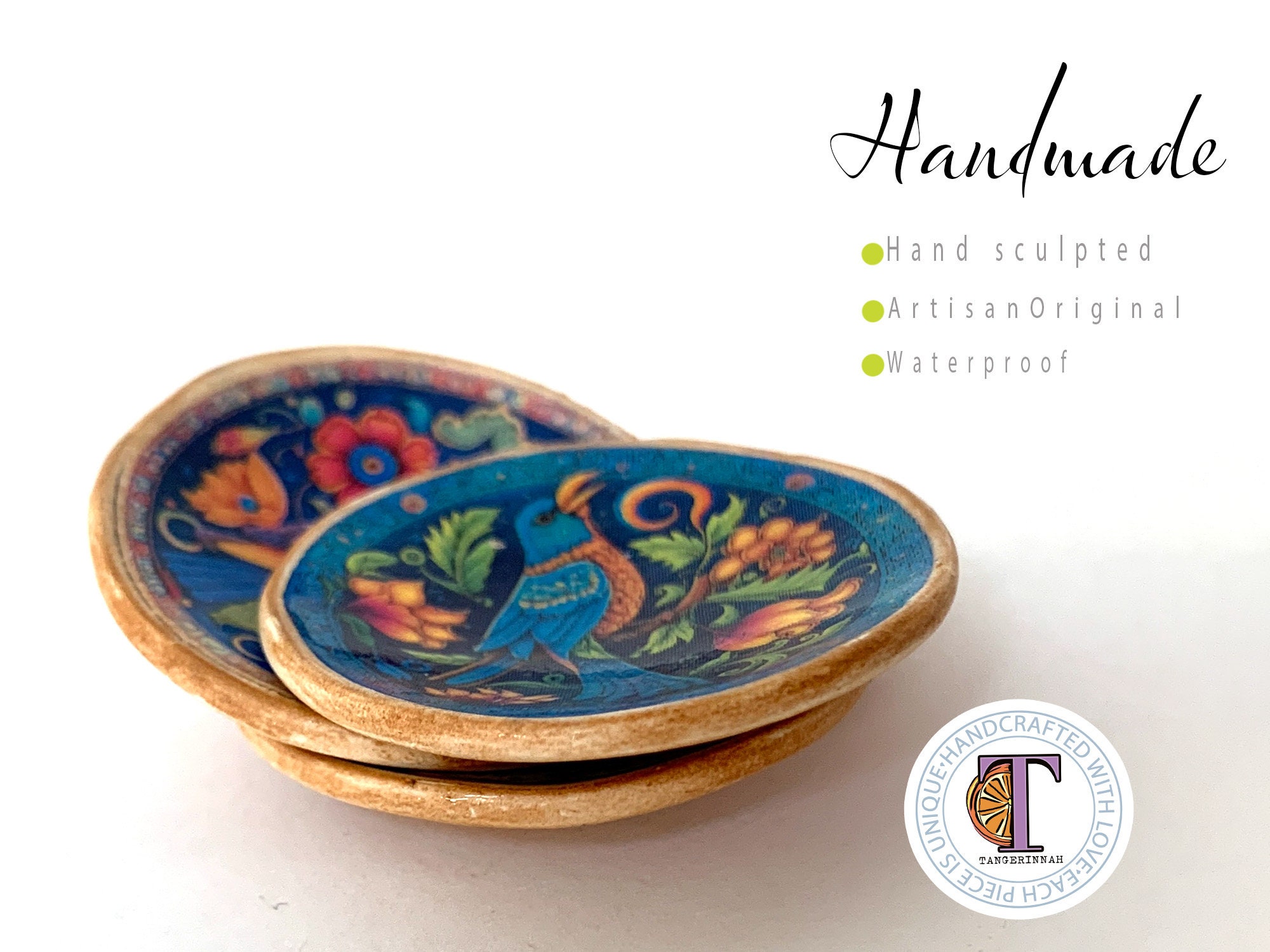 Artisan Miniature Plates 1:12 Scale Handmade Birds Decorated Dishes ...