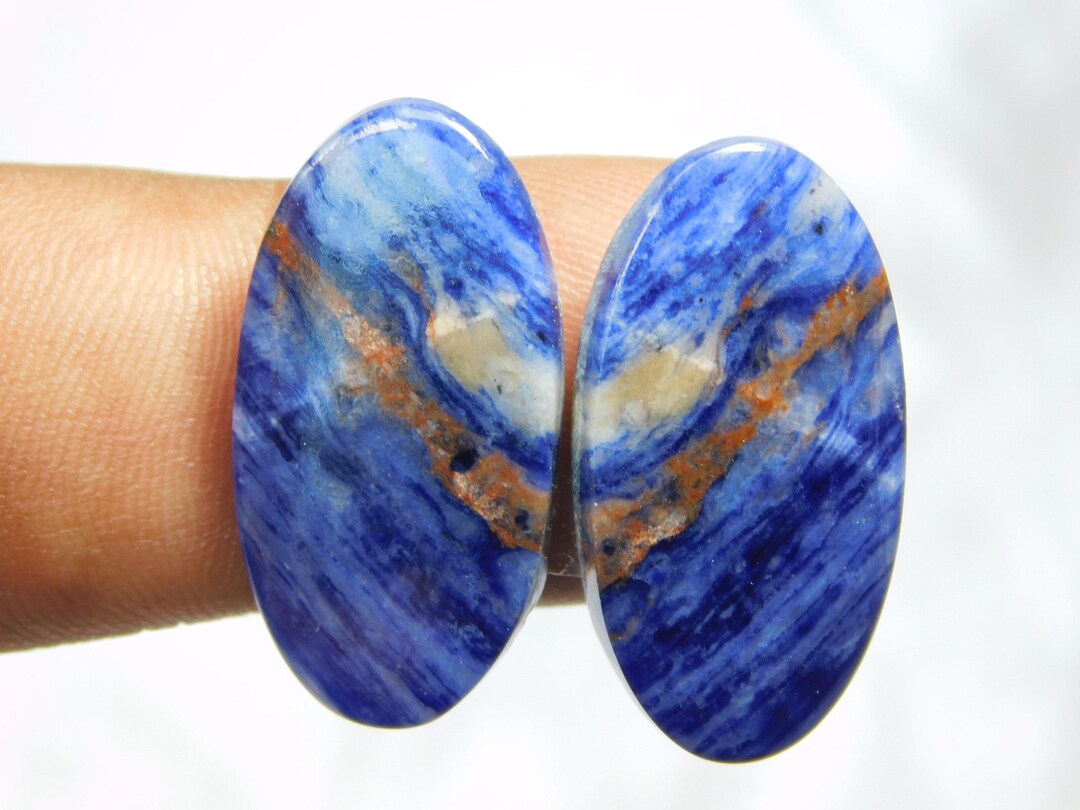 Natural Sodalite Agate Cabochon Pair: Oval Gemstone for Jewelry Making ...