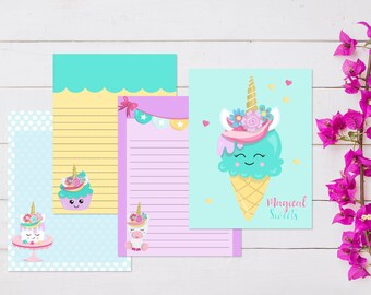 Kawaii Stationery Printable, Unicorn Stationery, Printable Kawaii ...
