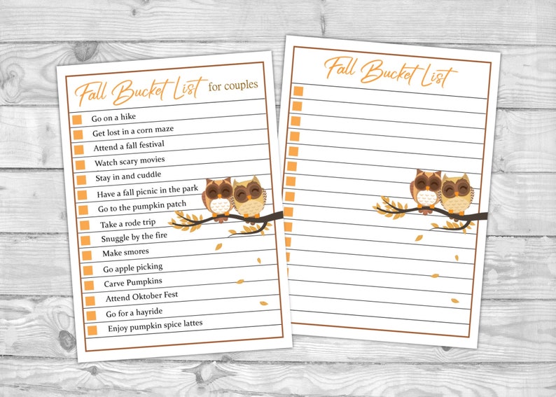 Printable Autumn Bucket List For Couples Fall Bucket List | Etsy