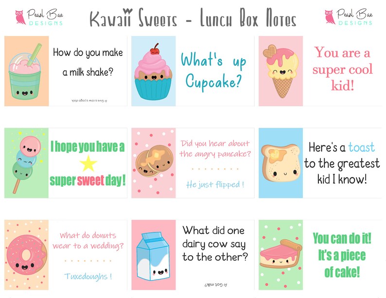 Printable Kawaii Lunch Box Notes, Lunch Box Cards, Printable Lunch ...
