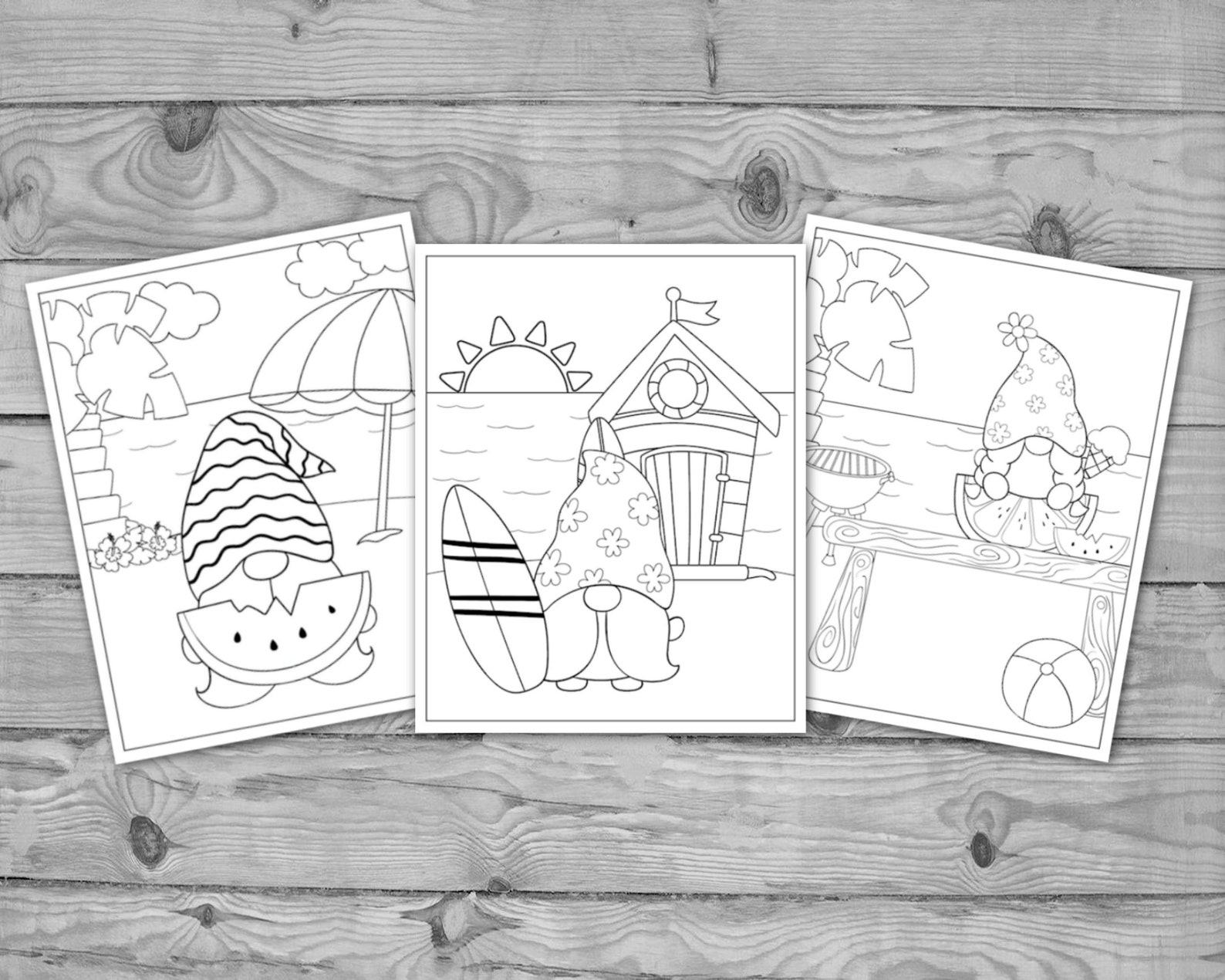 Printable Gnomes at the Beach Coloring for Kids, Gnome Activity ...