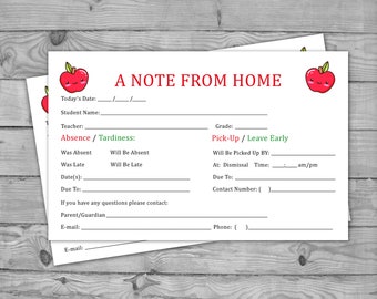 Printable School Notes Note to Teacher Fill in School | Etsy