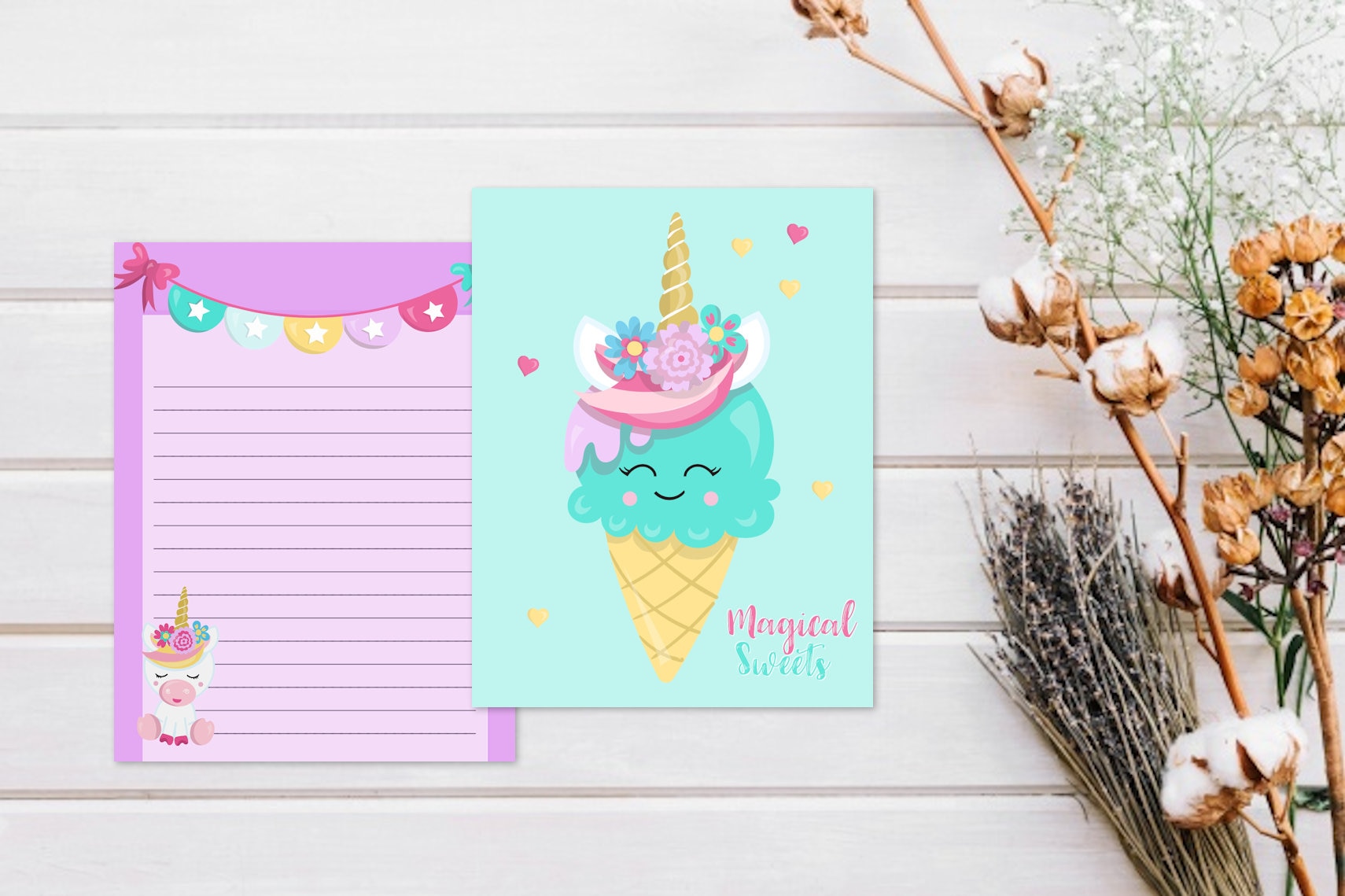 Printable Kawaii Stationary Unicorn Pages Cute Note Cards - Etsy