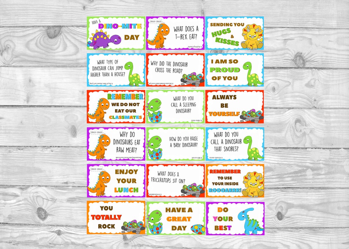 Printable Dinosaur Lunch Box Notes, School Lunch Notes, Printable Kids ...