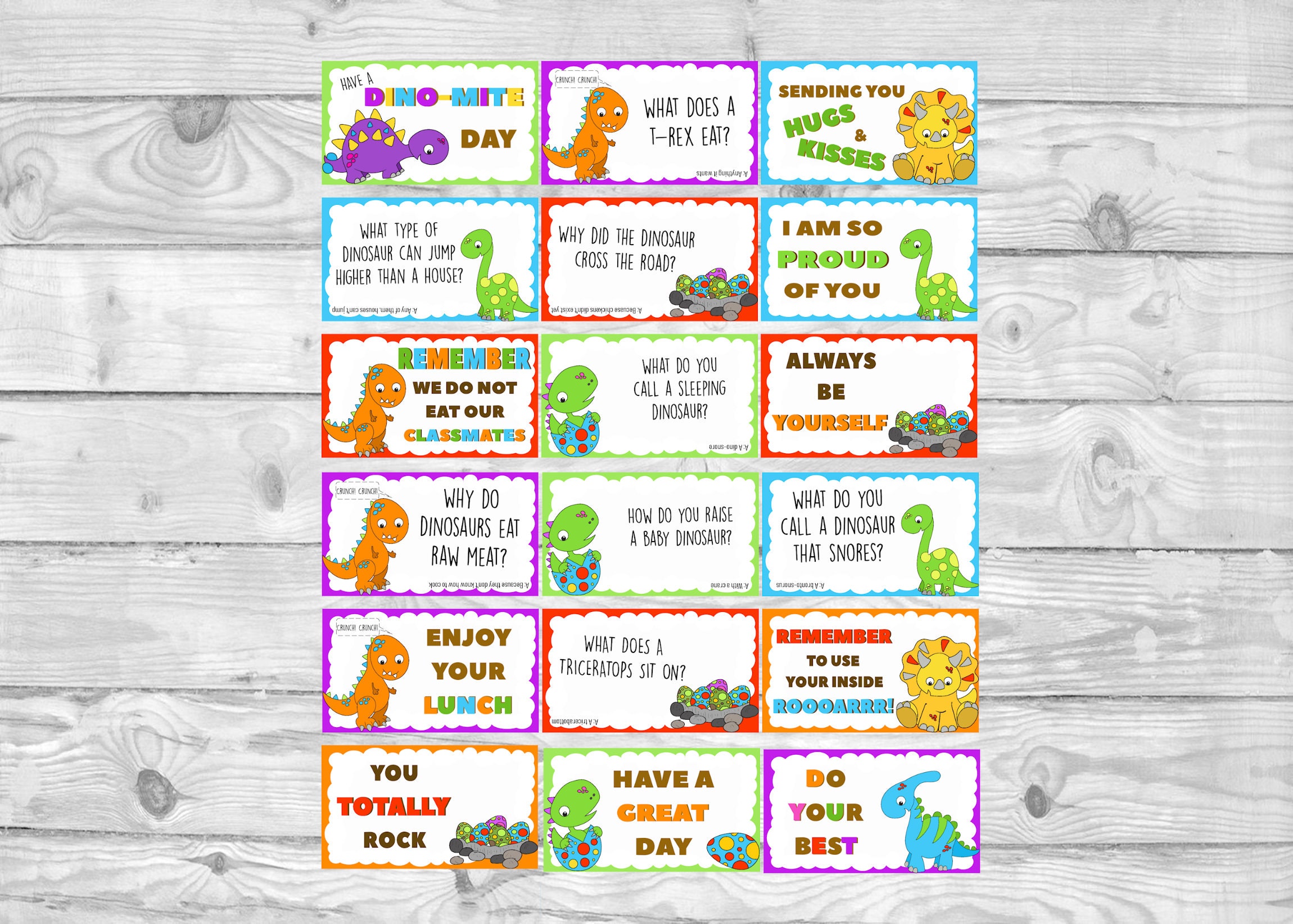 Printable Dinosaur Lunch Box Notes, School Lunch Notes, Printable Kids ...