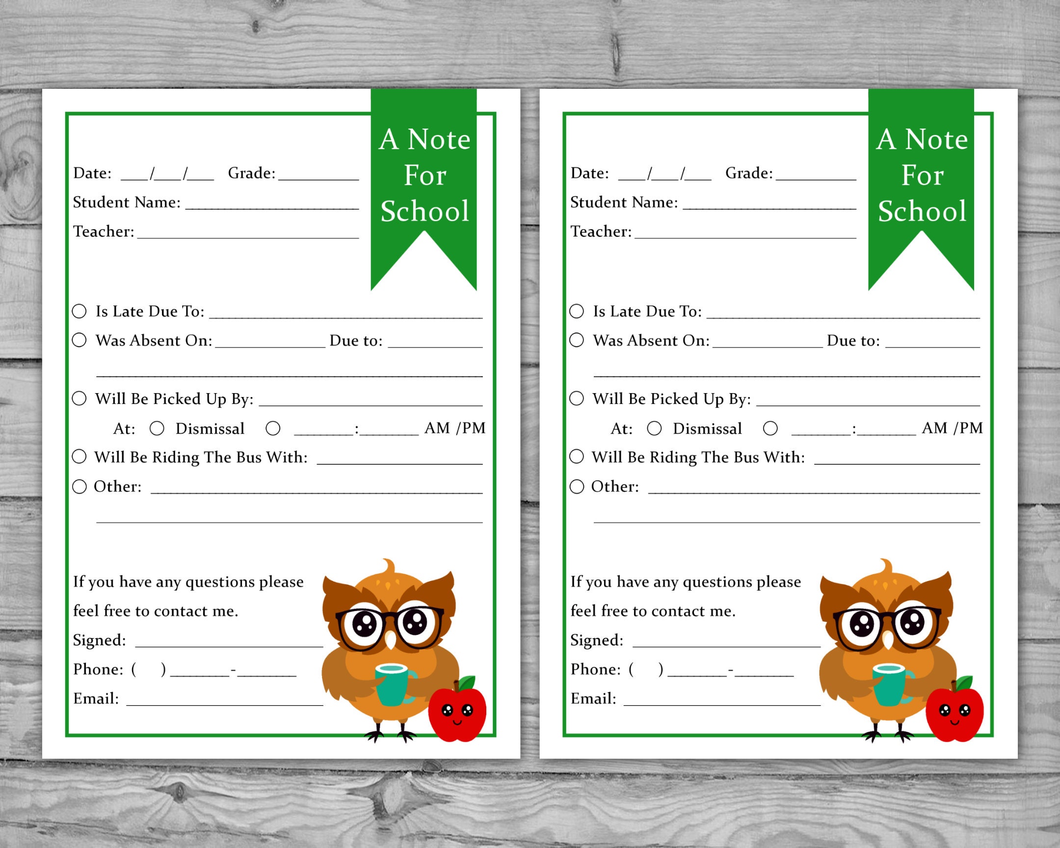 Printable Owl School Notes - Note to Teacher - Fill in School Notes ...