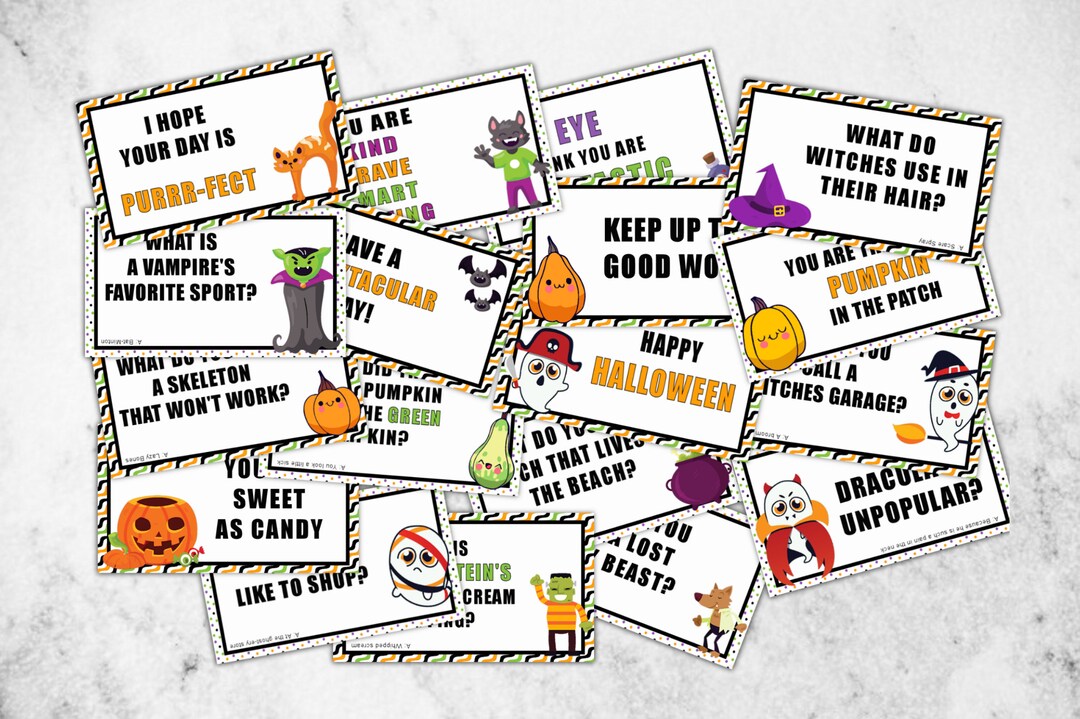 Printable Halloween Lunch Notes, Lunch Box Cards, Printable School ...