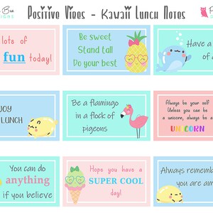 Printable Positive Vibes Kawaii Lunch Box Notes, School Lunch Notes ...