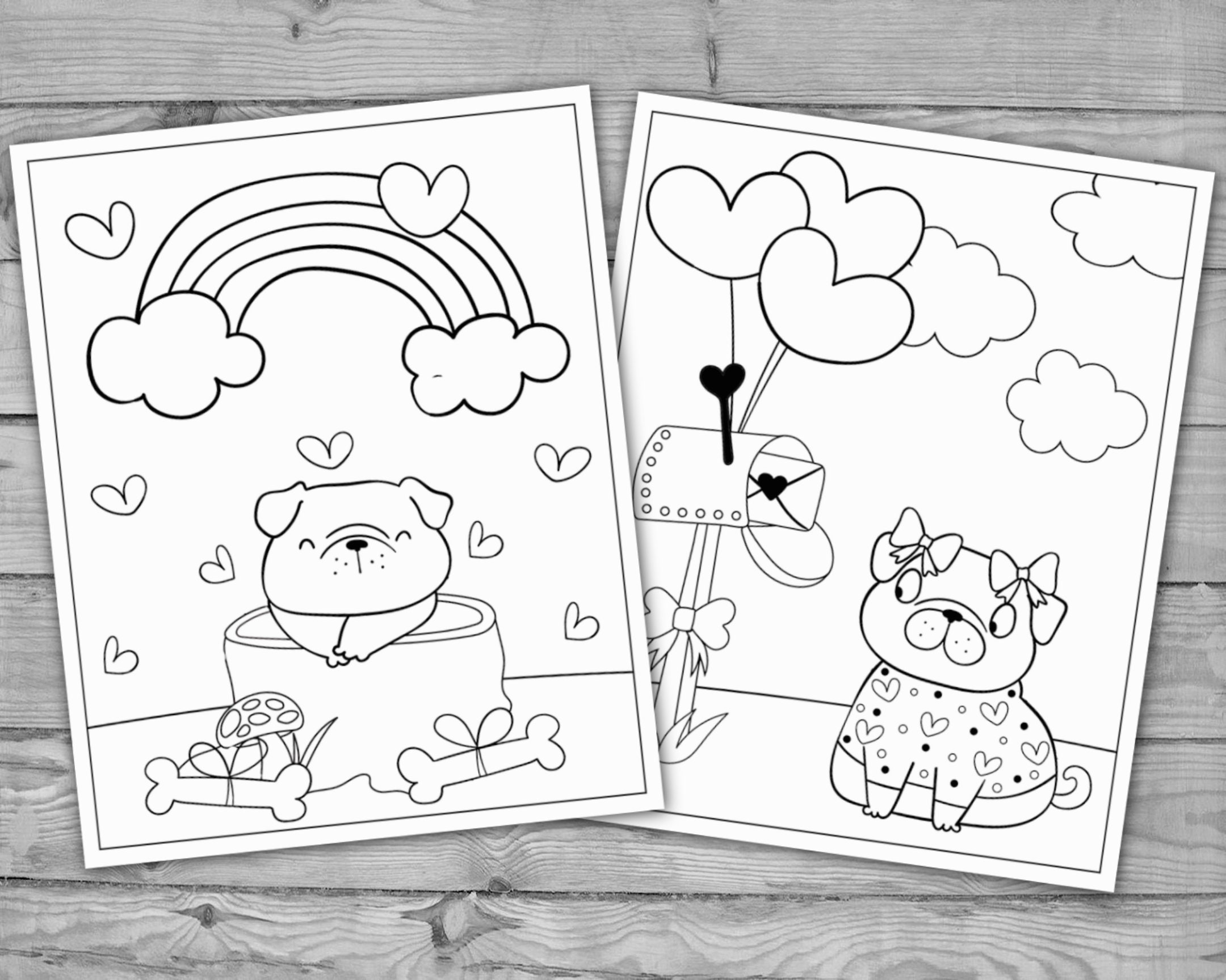 Printable Coloring for Kids, Valentine Activity Coloring Pages, Pug ...