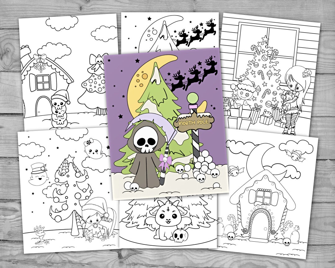 Printable Kawaii Pastel Goth Christmas Coloring Sheets, Creepy Cute ...