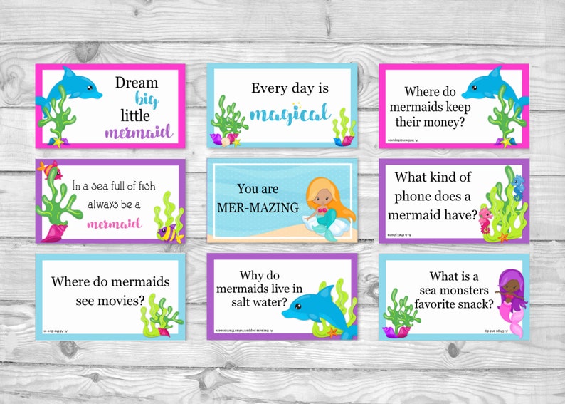 Printable Mermaid School Lunch Notes, Lunch Box Cards, Printable Kids ...