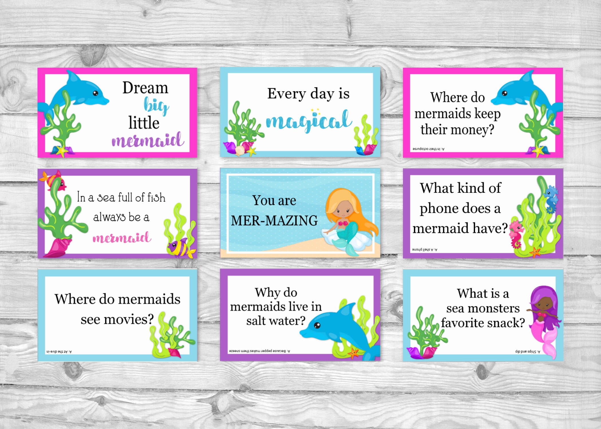 Printable Mermaid School Lunch Notes, Lunch Box Cards, Printable Kids ...