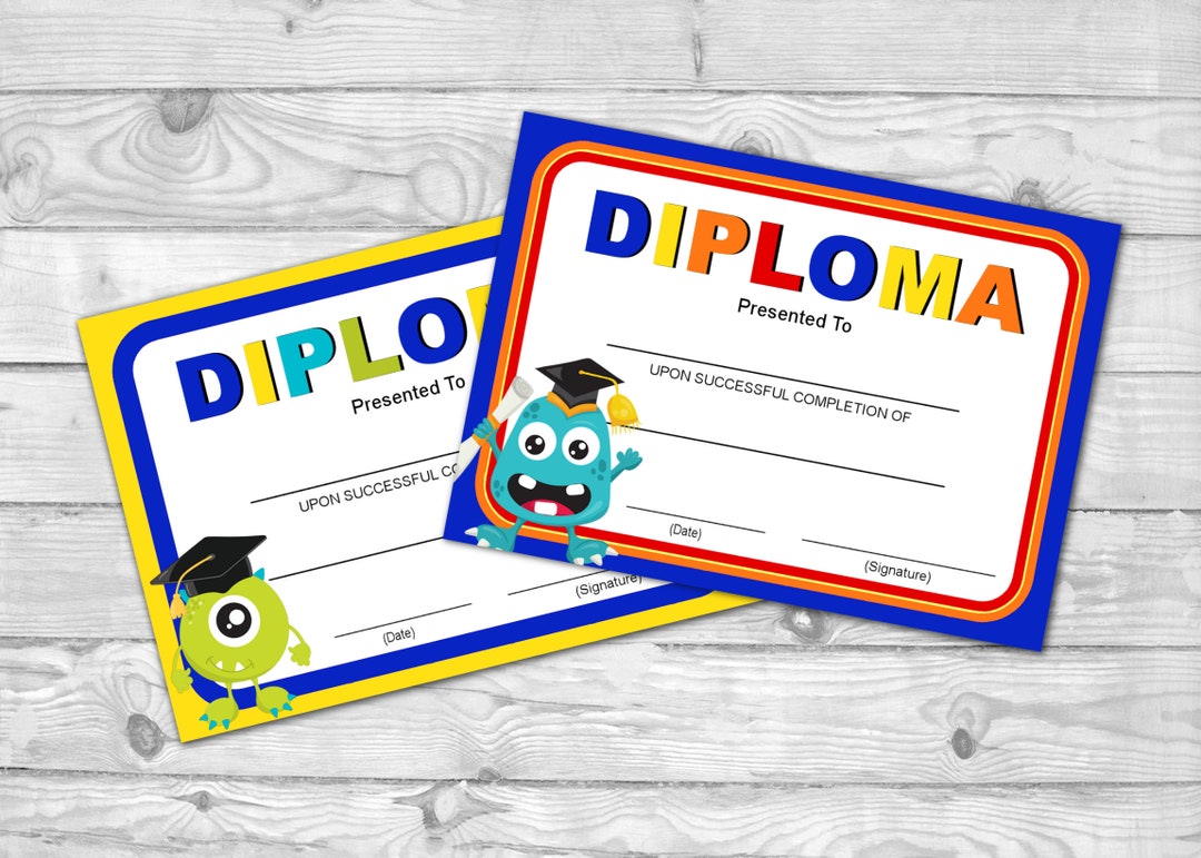 Printable Certificate - Monster Diplomas - End of Year Awards - Instant ...