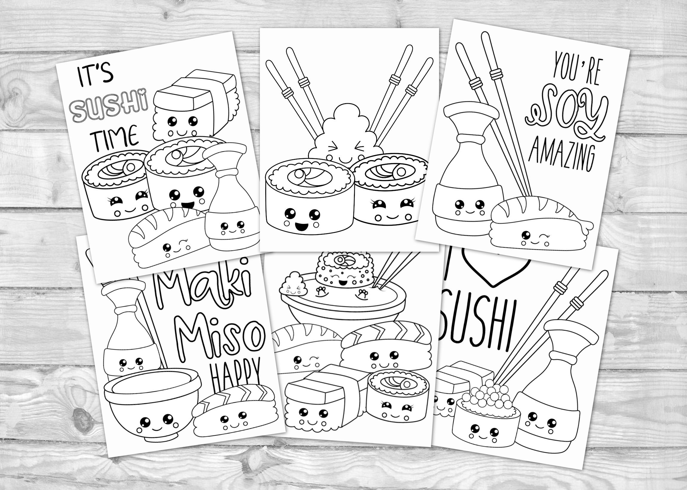 Printable Kawaii Coloring for Kids Kawaii Sushi Activity | Etsy Canada