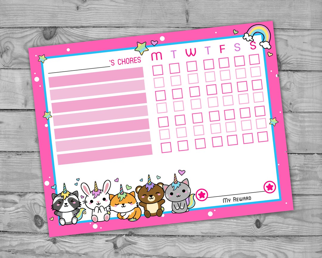 Printable Unicorn Animal Chore Chart, Kid's Sticker Chart, Instant ...
