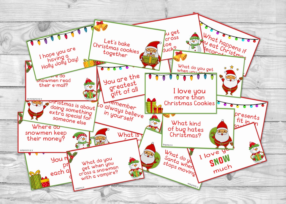 Printable Christmas Lunch Notes, Lunch Box Cards, Printable School ...