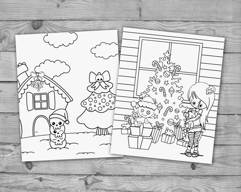 Printable Kawaii Pastel Goth Christmas Coloring Sheets, Creepy Cute ...