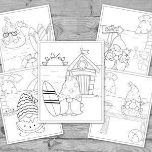 Printable Gnomes at the Beach Coloring for Kids, Gnome Activity ...