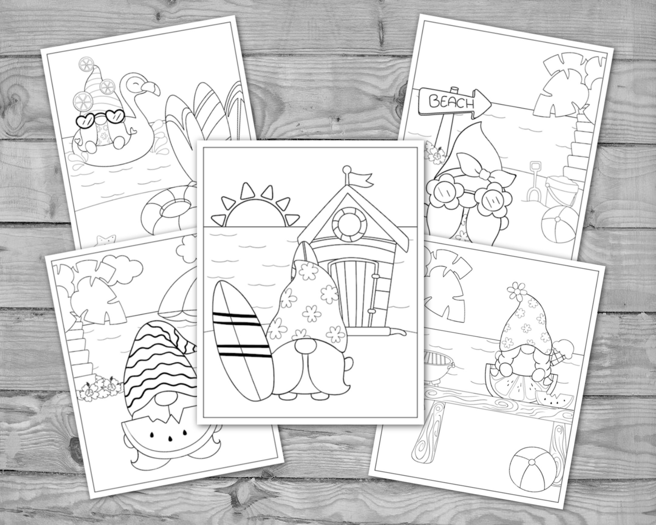 Printable Gnomes at the Beach Coloring for Kids, Gnome Activity ...