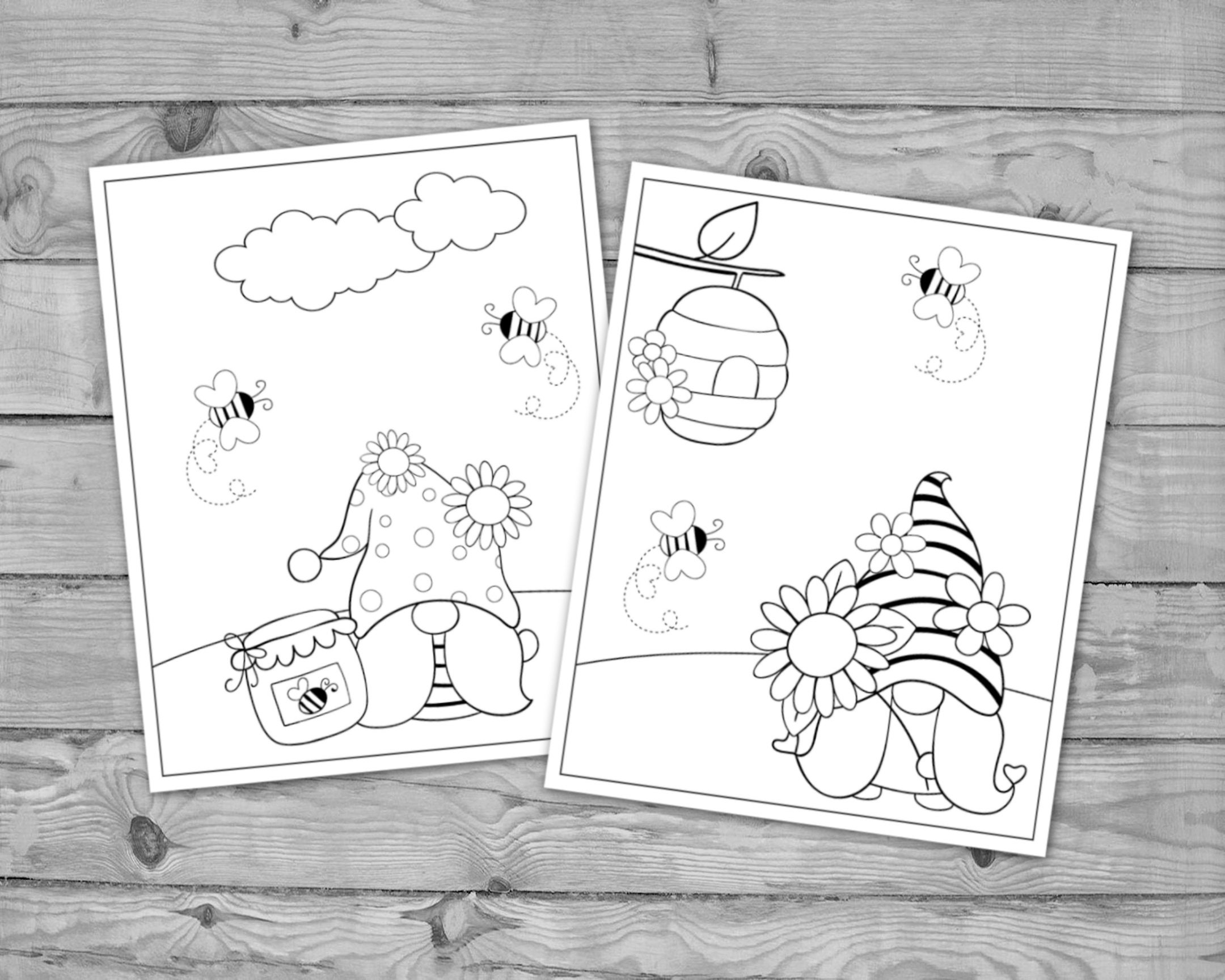 Printable Bumble Bee Gnome Coloring Pages for Kids, Gnome Activity ...