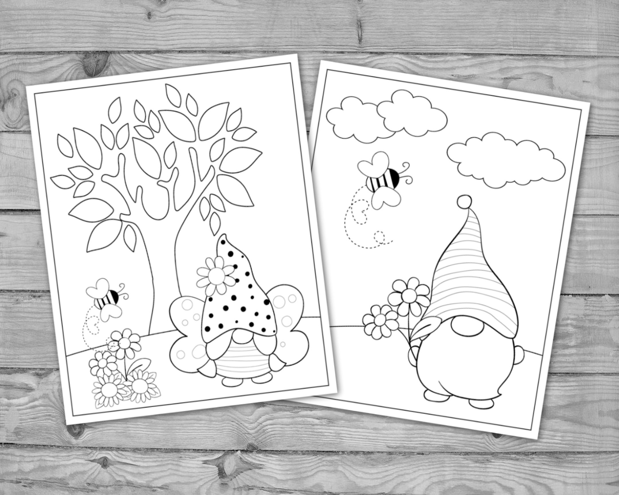 Printable Bumble Bee Gnome Coloring Pages for Kids, Gnome Activity ...
