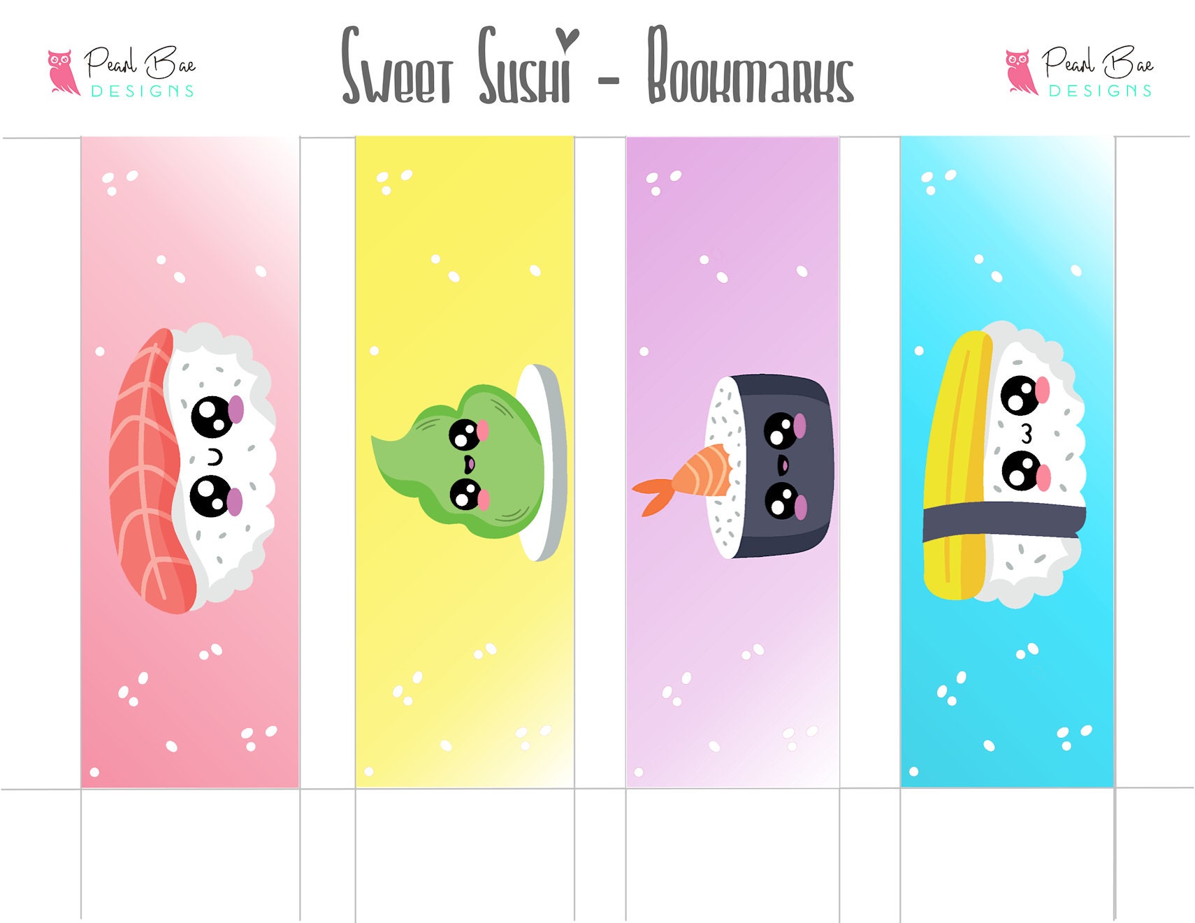 Printable Kawaii Sushi Bookmarks Student Gifts Printable - Etsy