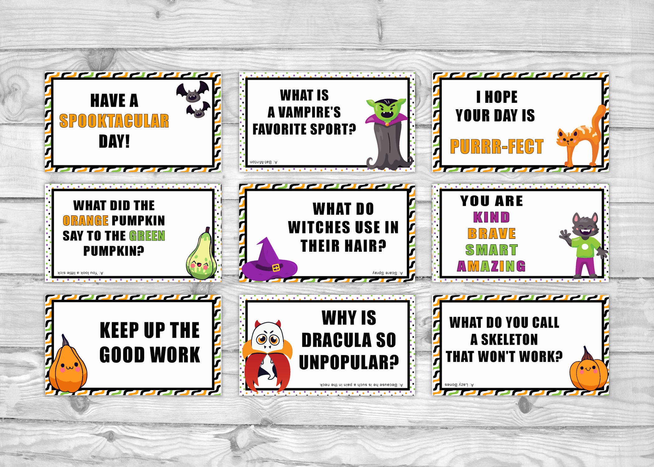 Printable Halloween Lunch Notes, Lunch Box Cards, Printable School ...