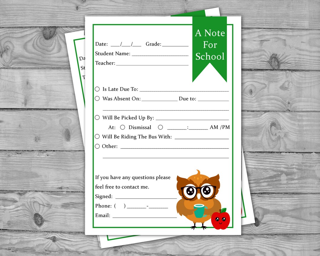Printable Owl School Notes - Note to Teacher - Fill in School Notes ...