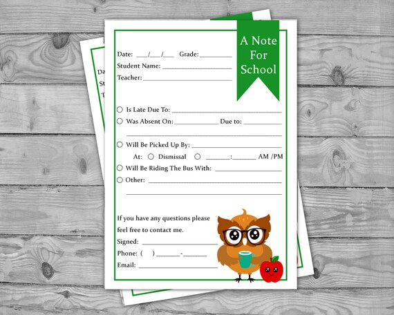 Printable Owl School Notes Note to Teacher Fill in School | Etsy