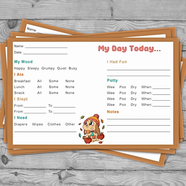 Toddler Daily Report - Etsy