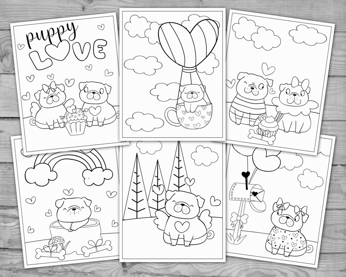 Printable Coloring for Kids, Valentine Activity Coloring Pages, Pug ...