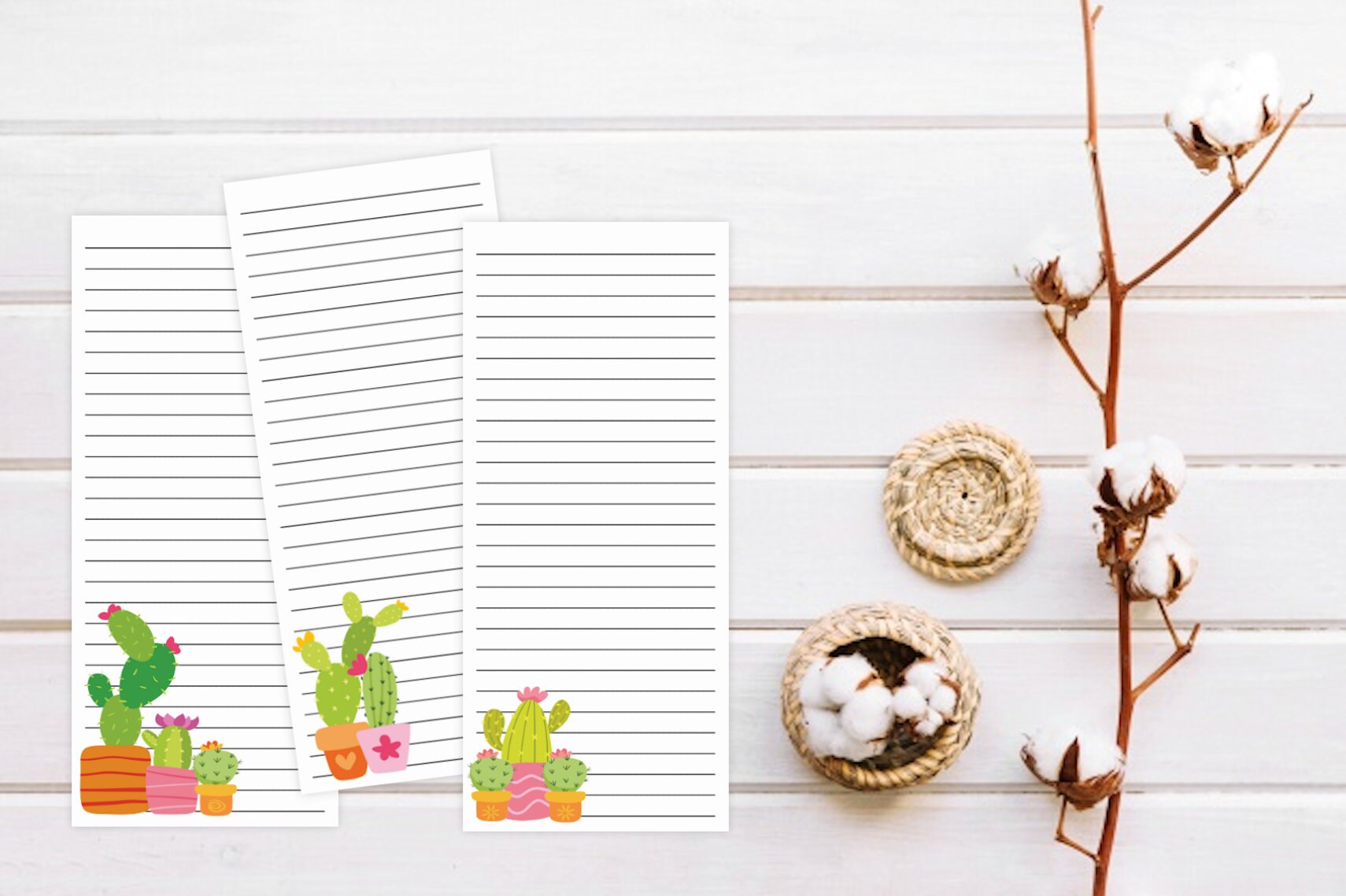Printable Cactus Stationary Set, Succulent Paper, Cactus Note Paper ...