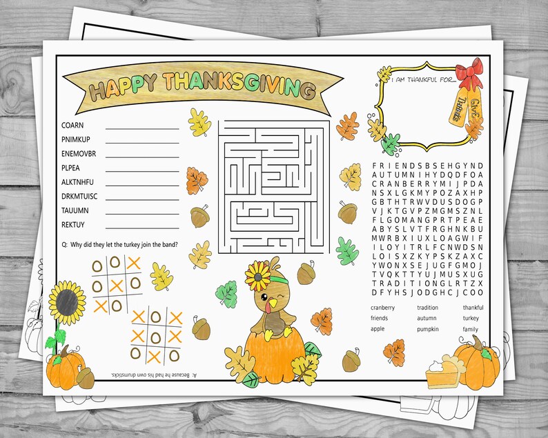 Printable Thanksgiving Placemat for Kids, Thanksgiving Activity ...