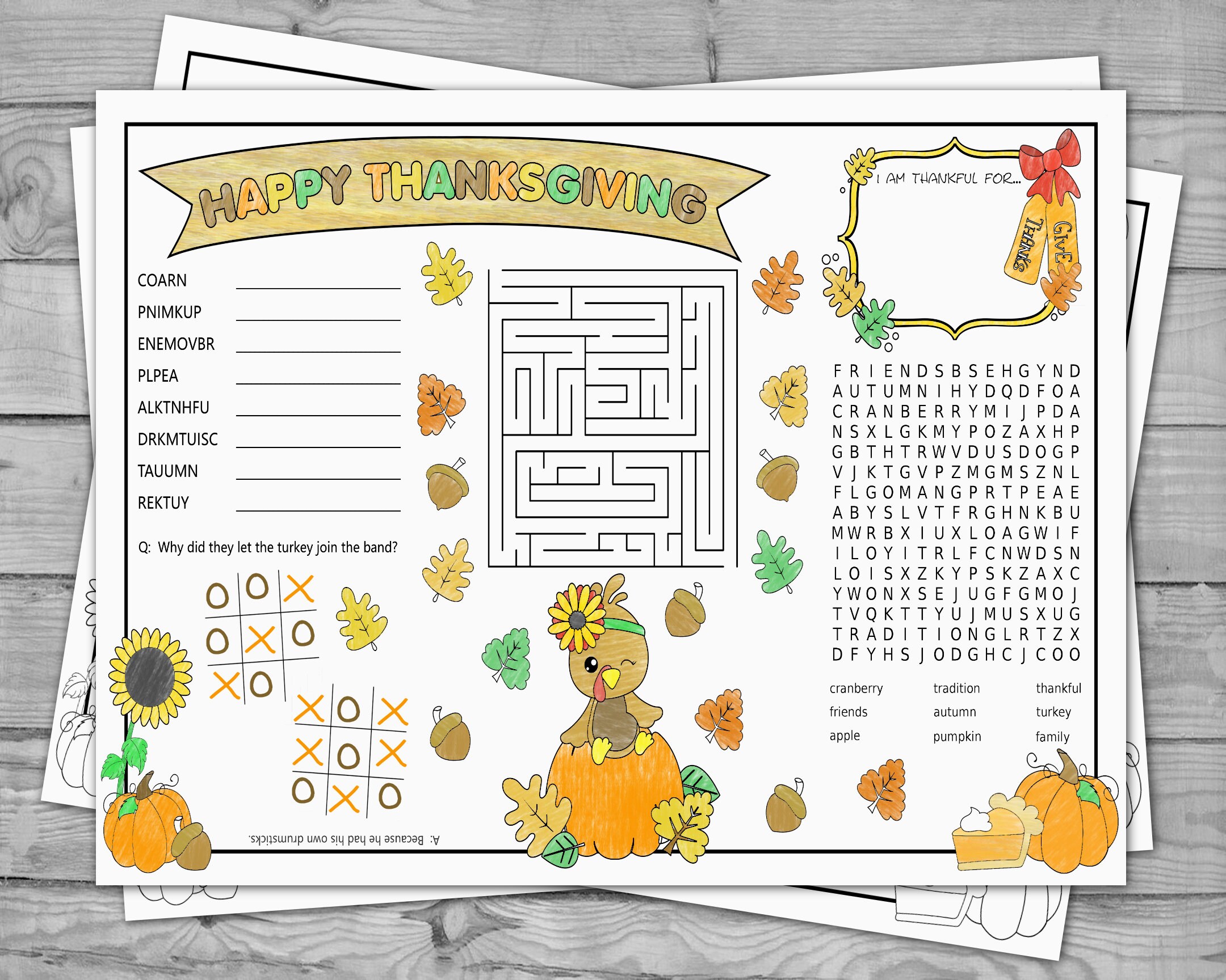 Printable Thanksgiving Placemat for Kids, Thanksgiving Activity ...